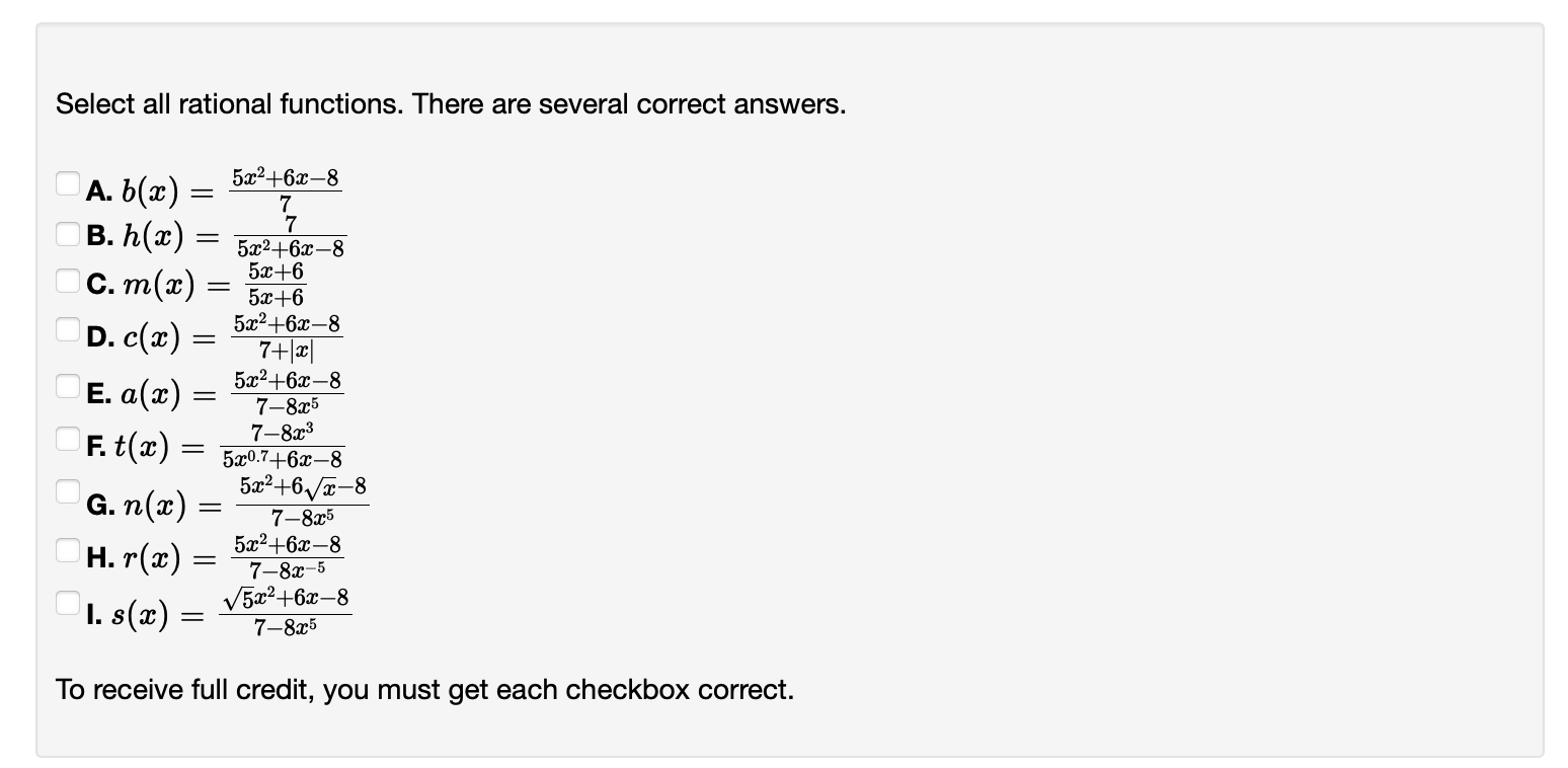 Solved Select all rational functions. There are several | Chegg.com