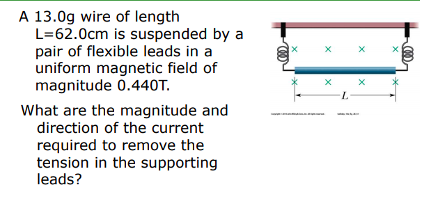 Solved A 13.0g wire of length L-62.0cm is suspended by a | Chegg.com Solved A 13.0g wire of length L-62.0cm is suspended by a | Chegg.com