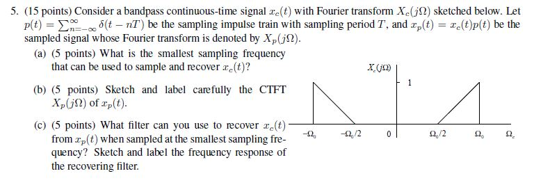 Solved 1 5. (15 points) Consider a bandpass continuous-time | Chegg.com