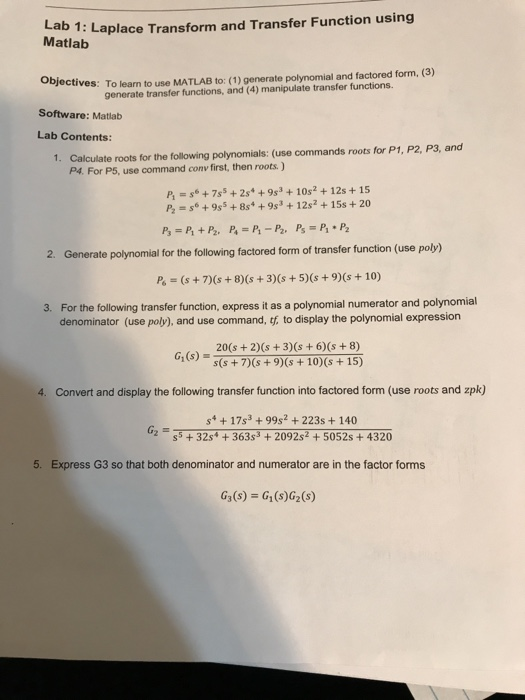 Solved b 1: Laplace Transform and Transfer Function using | Chegg.com
