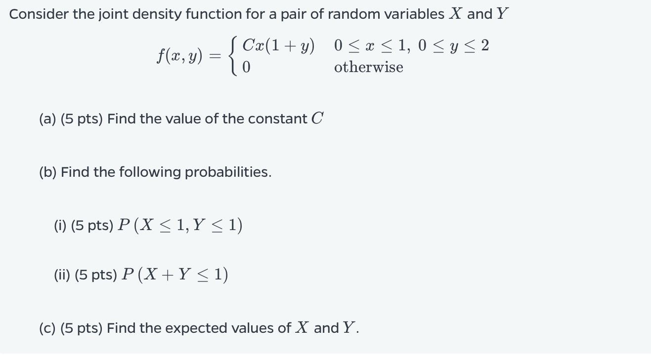 Solved Consider the joint density function for a pair of | Chegg.com