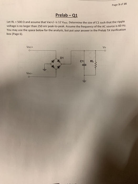 Solved Page 3 of 16 Prelab-Q1 Let RL = 500 Ω and assume that | Chegg.com