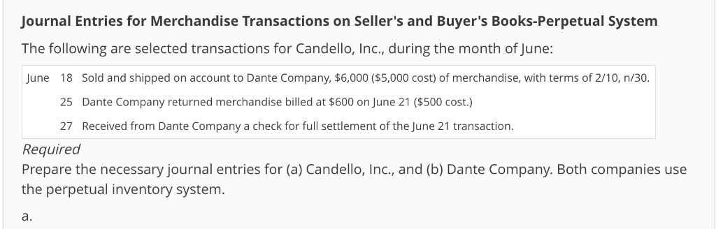 Solved Journal Entries for Merchandise Transactions on | Chegg.com