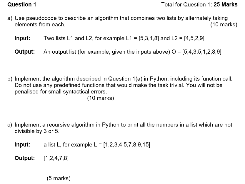 Solved Question 1 Total For Question 1 25 Marks A Use