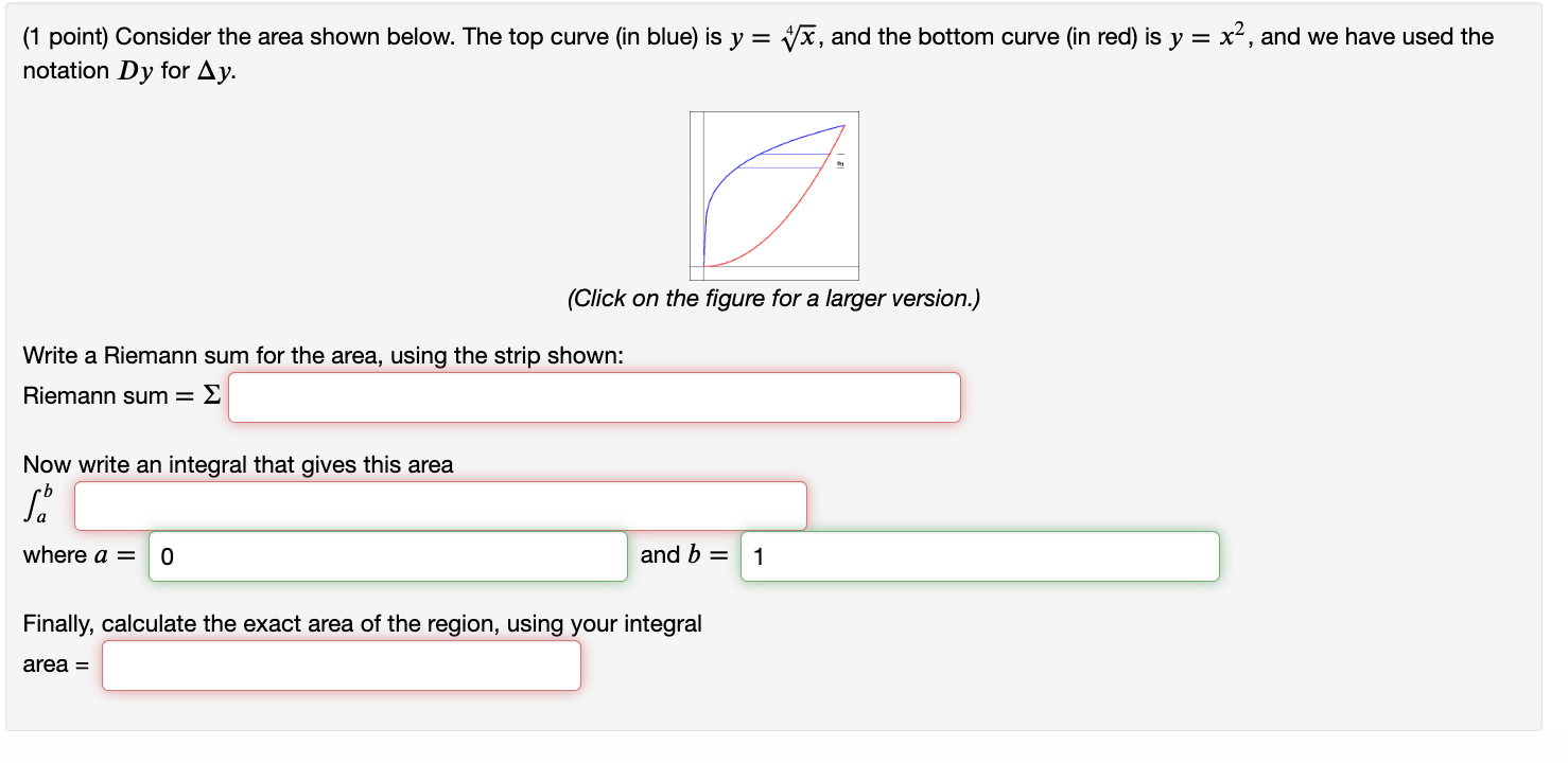 Solved ( 1 point) Consider the area shown below. The top | Chegg.com