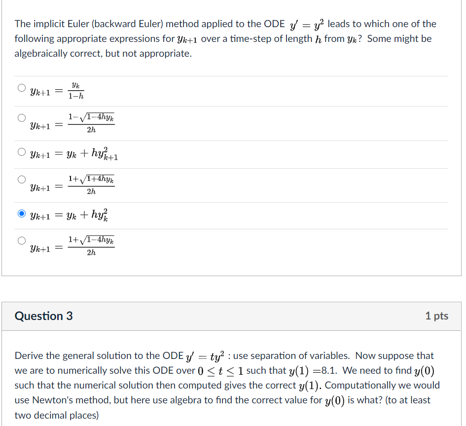 Solved The Implicit Euler Backward Euler Method Applied To