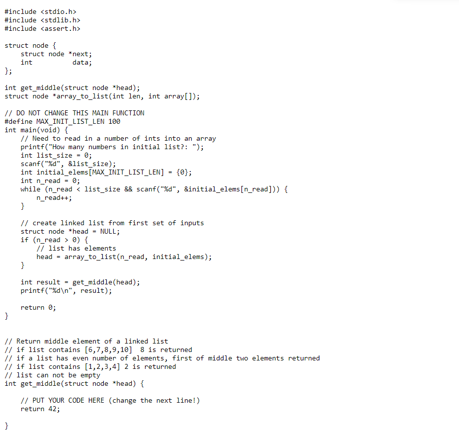 Solved Get the middle element from a Linked List Download | Chegg.com