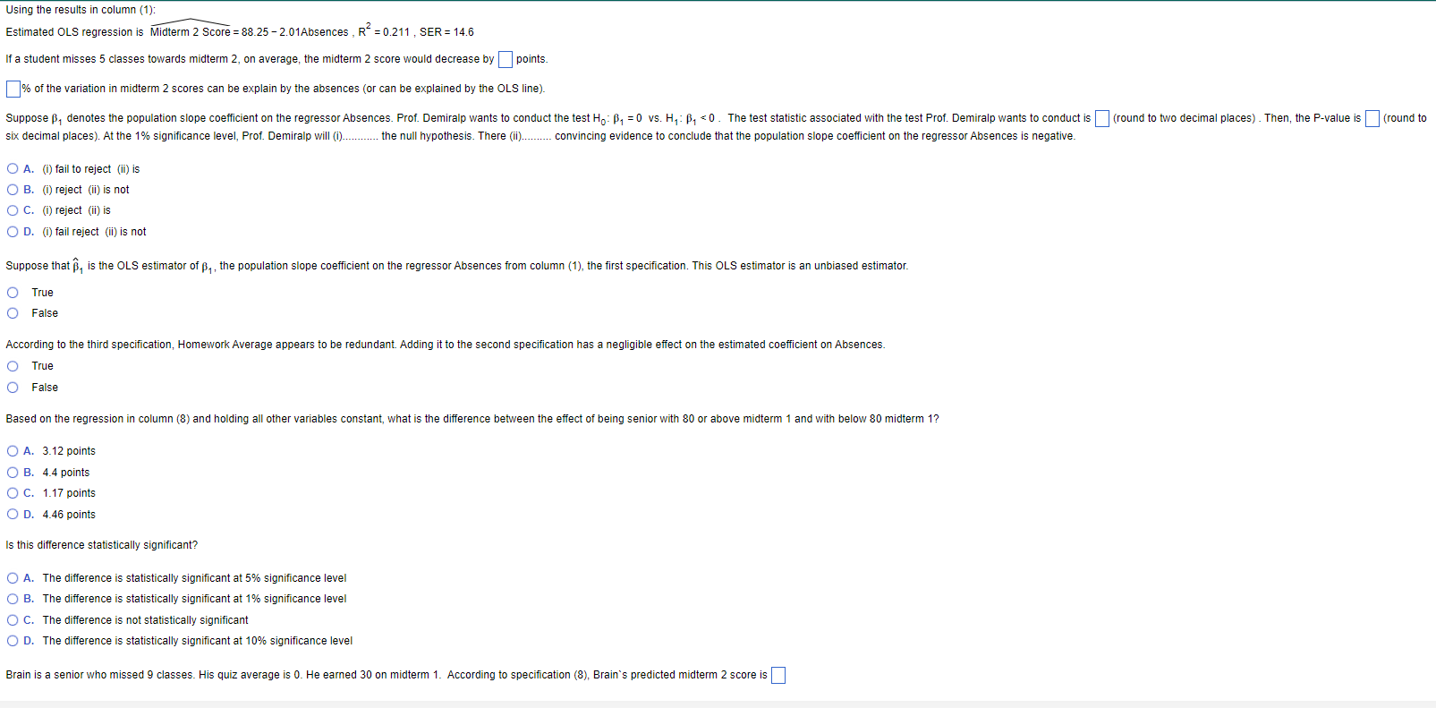 A. (i) fail to reject (ii) is B. (i) reject (ii) is | Chegg.com