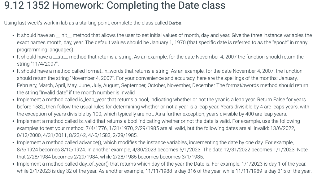 Solved 9.121352 Homework: Completing the Date class Using | Chegg.com