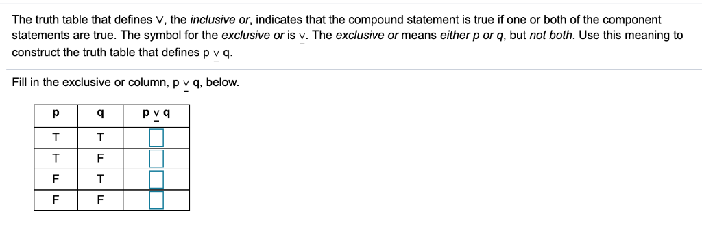 Solved The truth table that defines V, the inclusive or, | Chegg.com