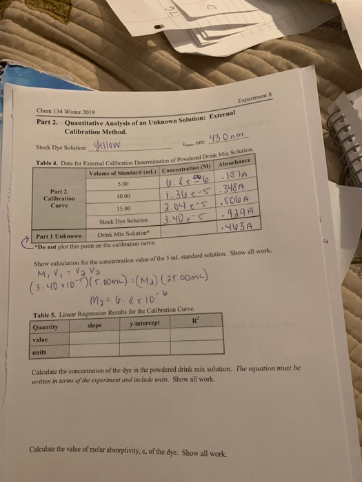 Solved c: conenira Experiments a-EbC Chem 134 Winter 2019 | Chegg.com
