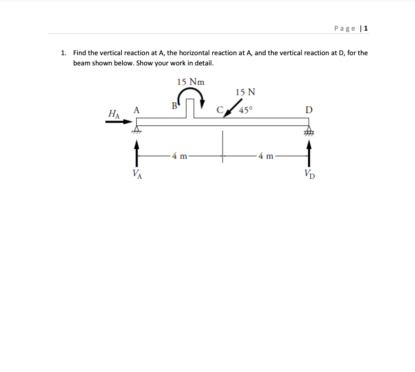 Solved 1. Find the vertical reaction at A, the horizontal | Chegg.com Solved 1. Find the vertical reaction at A, the horizontal | Chegg.com