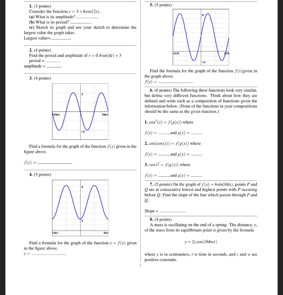 Solved 1. (3 points) 5. (5 points) Consider the function | Chegg.com