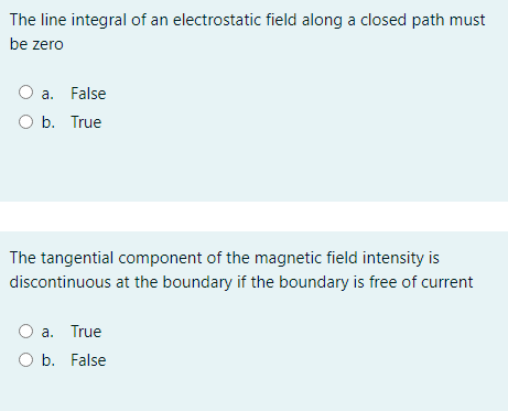Solved The line integral of an electrostatic field along a | Chegg.com
