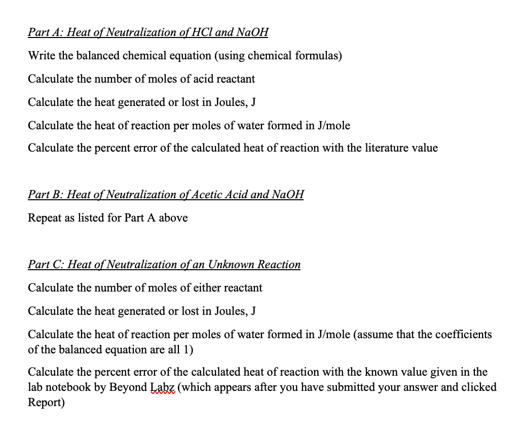 Solved Part A: Heat of Neutralization of HCl and NaOH Write | Chegg.com
