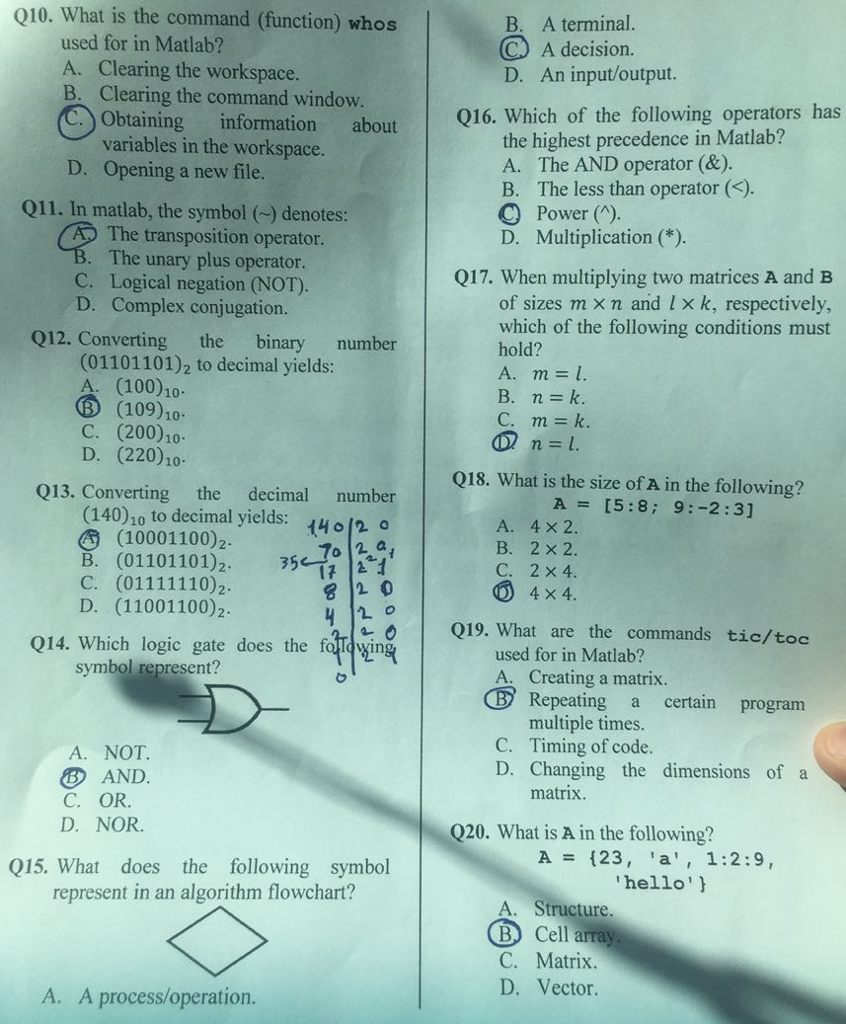Solved Q10. What is the command (function) whos B. A | Chegg.com