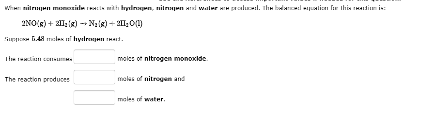 Solved When nitrogen monoxide reacts with hydrogen, nitrogen | Chegg.com