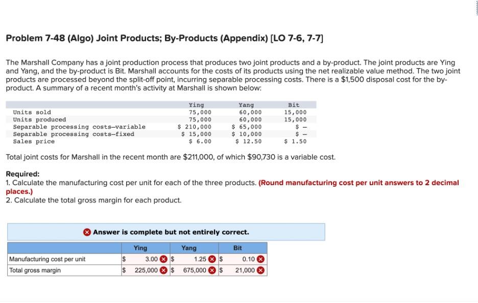 Solved The Marshall Company has a joint production process | Chegg.com