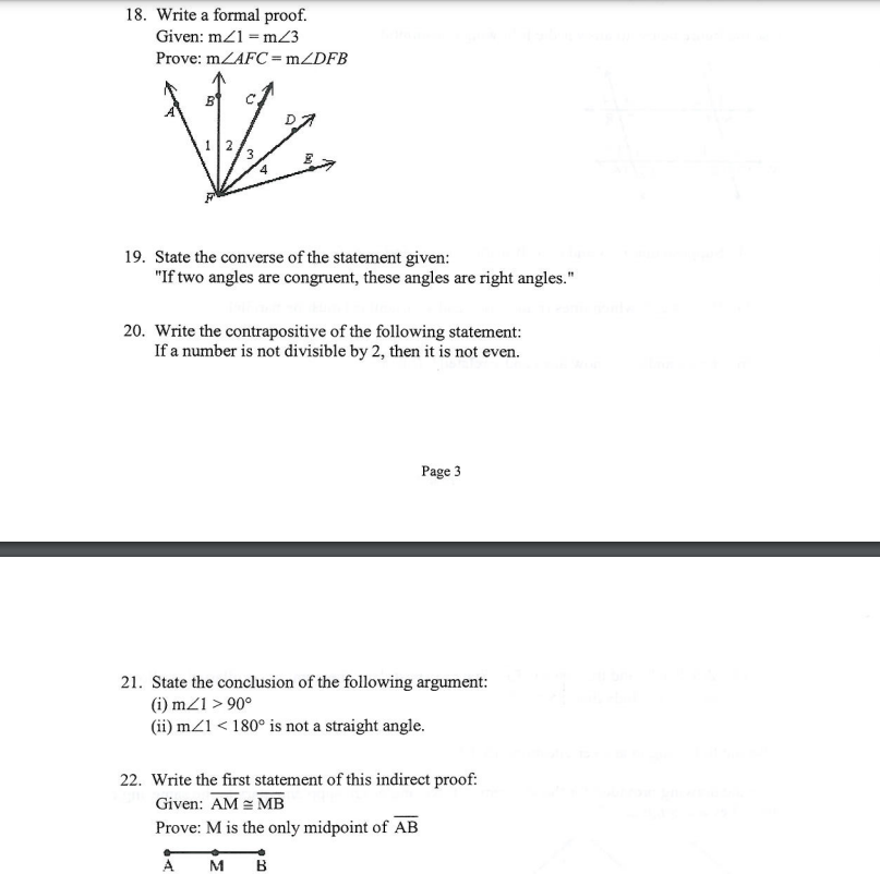 Solved 18. Write a formal proof. Given: m∠1=m∠3 Prove: | Chegg.com