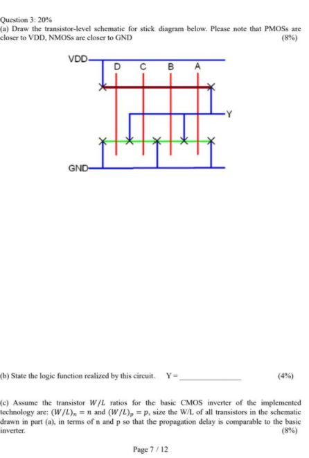Solved Question 3: 20% (a) Draw the transistor-level | Chegg.com