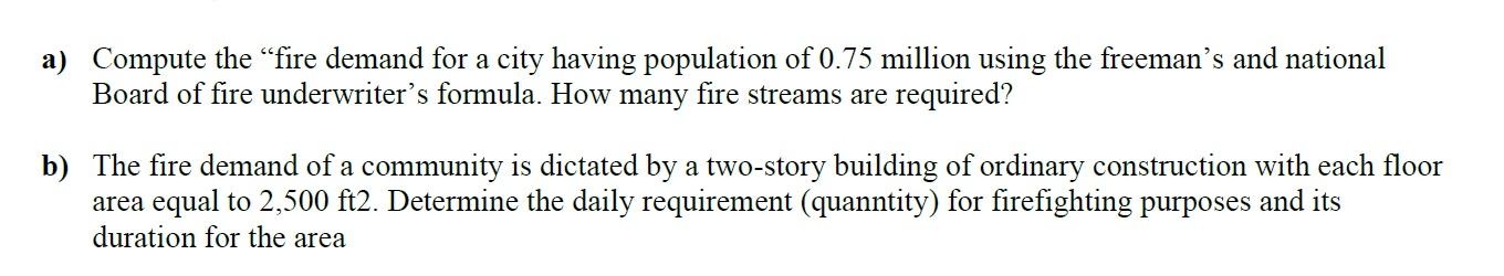 Solved a) Compute the "fire demand for a city having | Chegg.com