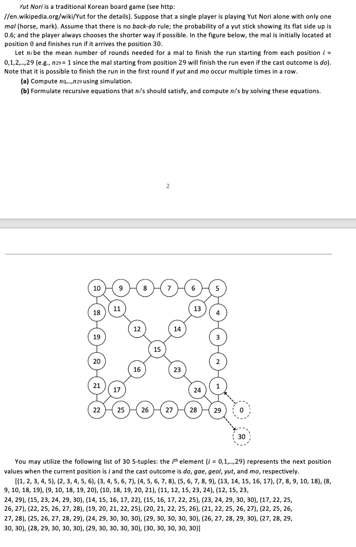 Yut Nori is a traditional Korean board game (see | Chegg.com
