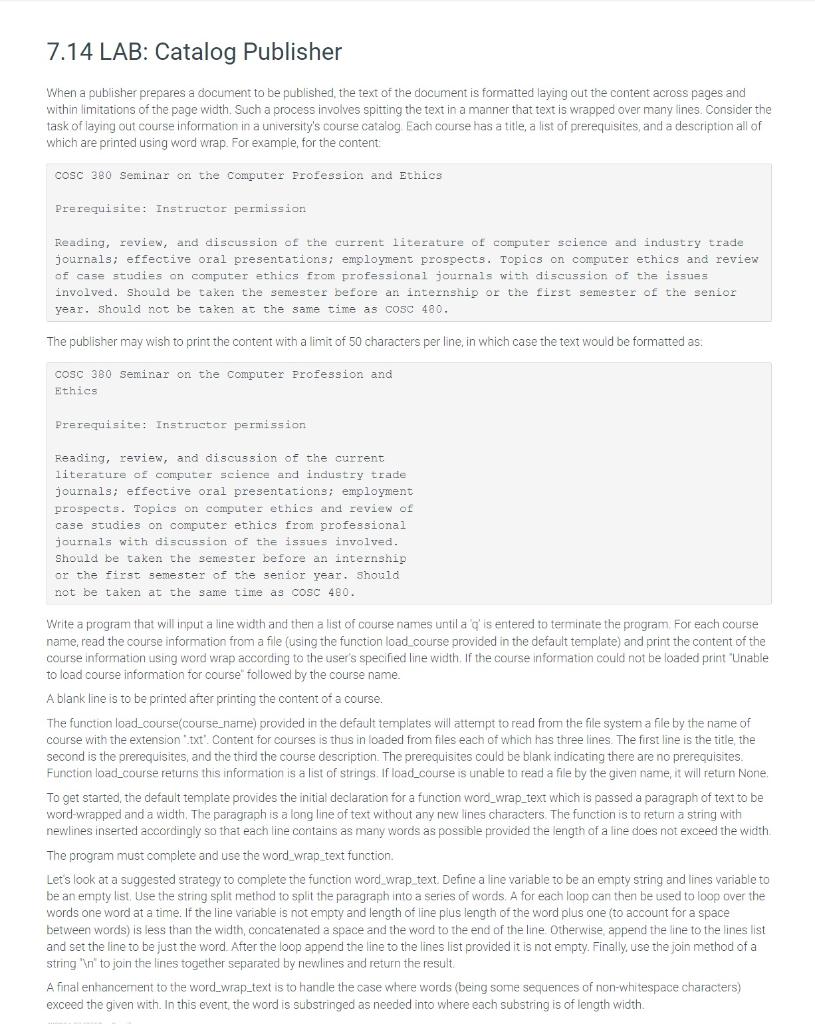 Solved 7.14 LAB: Catalog Publisher When a publisher prepares | Chegg.com