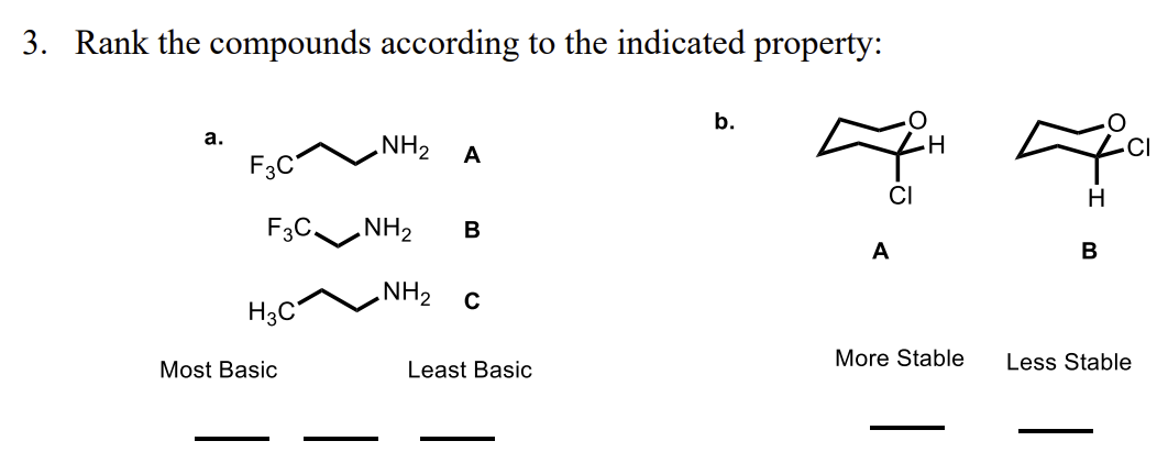 Solved 3. Rank the compounds according to the indicated | Chegg.com