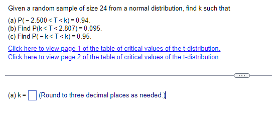 Solved Given a random sample of size 24 from a normal | Chegg.com