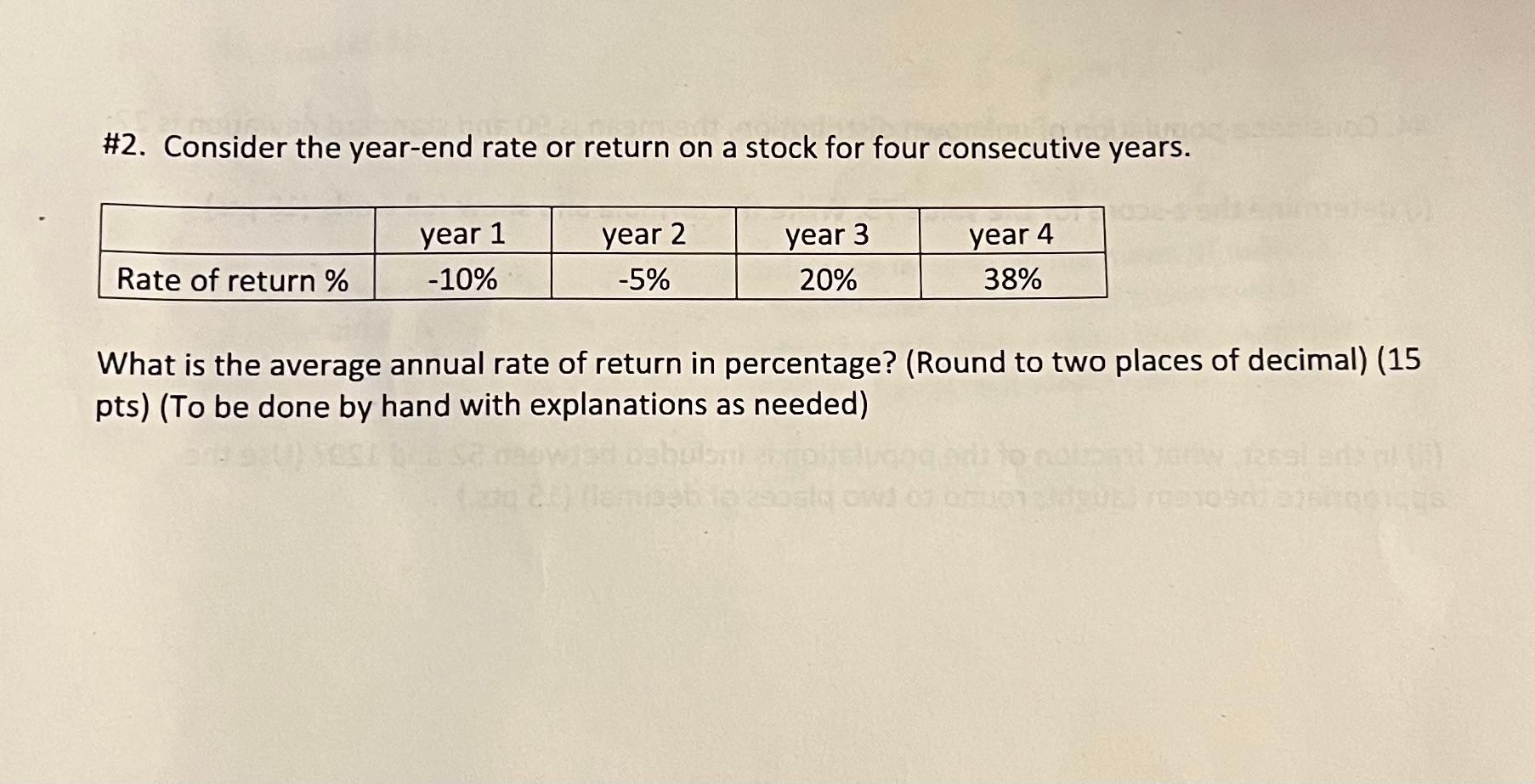 Solved \#2. Consider the year-end rate or return on a stock | Chegg.com