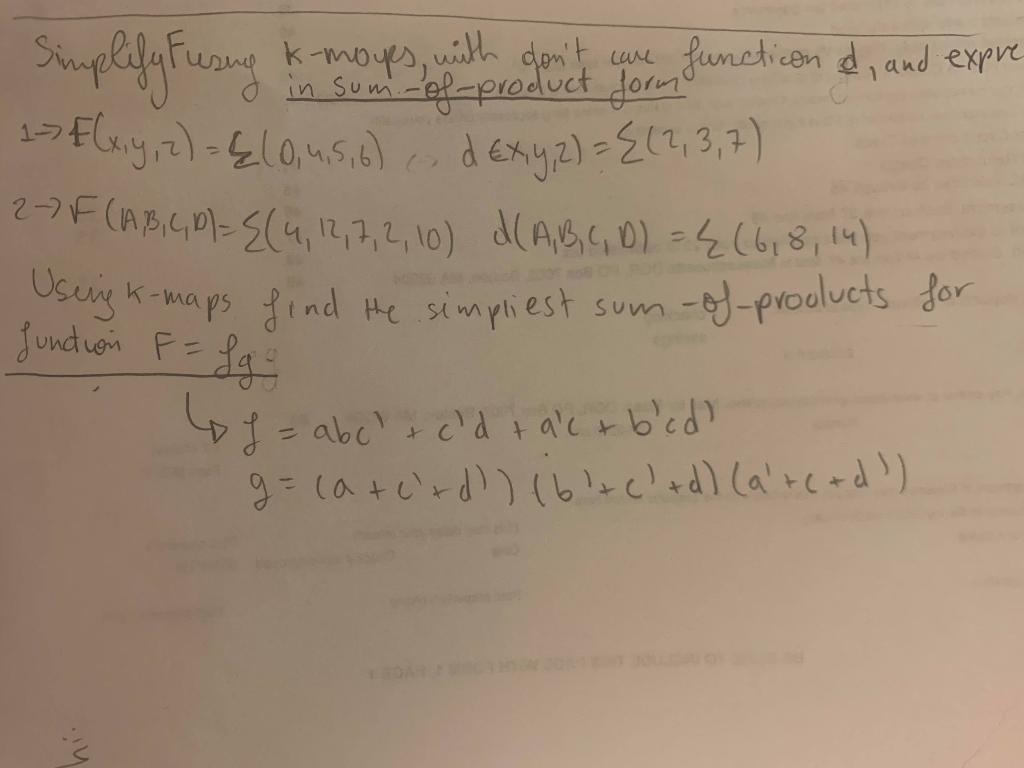 Solved For the the first two questions using K-maps simplify | Chegg.com