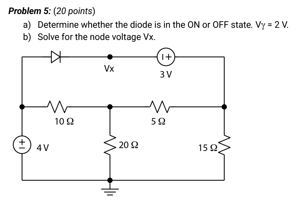 Solved Problem 5: (20 points) a) Determine whether the diode | Chegg.com