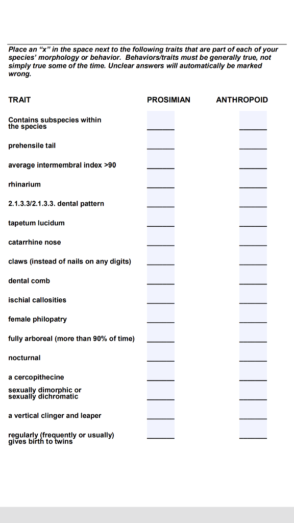 do research on two primate. One is a prosimian and | Chegg.com