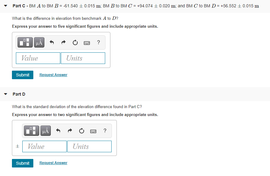 Solved A line of levels was run from benchmarks A to B B to | Chegg.com