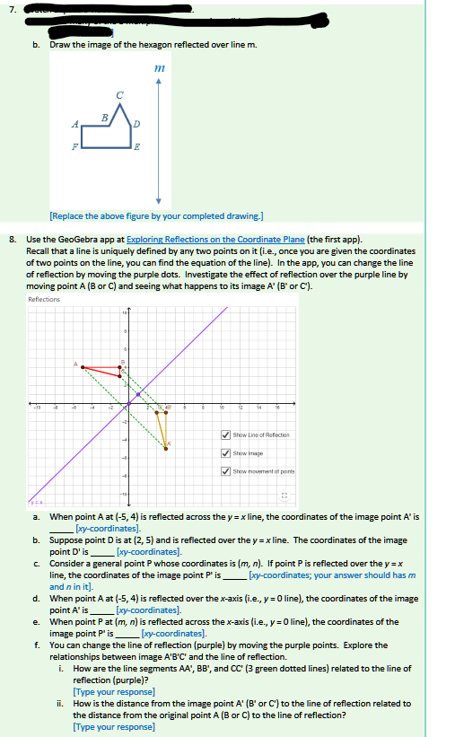 Solved b. Draw the image of the hexagon reflected over line | Chegg.com