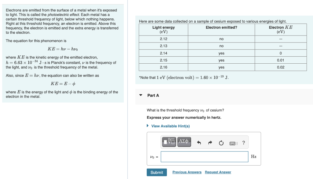 Solved Electrons are emitted from the surface of a metal | Chegg.com