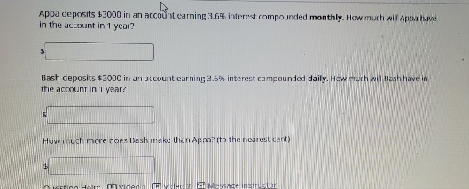 Solved Appa deposits $3000 in an account earning 3.6% | Chegg.com