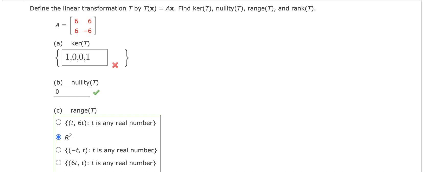 Solved Define the linear transformation T by T(x) = Ax. Find | Chegg.com