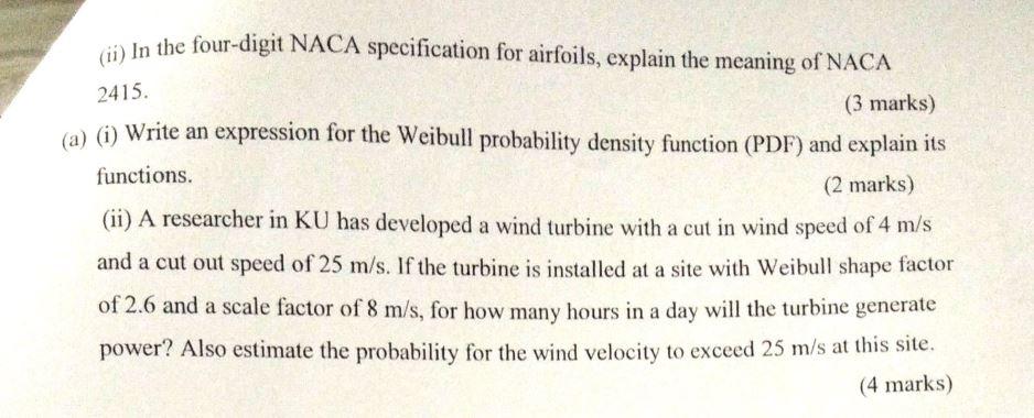 Solved functions. (ii) In the four-digit NACA specification | Chegg.com