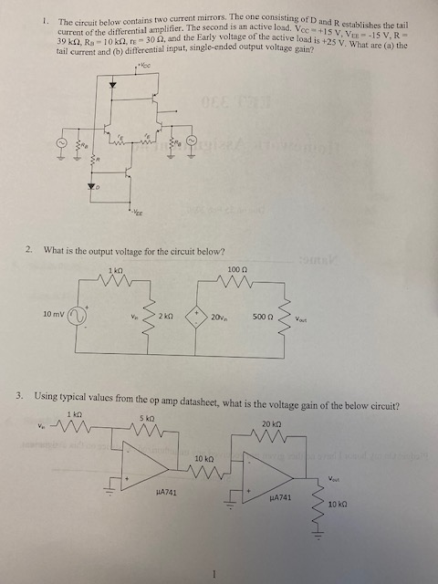 Solved 1. The circuit below contains two current mirrors. | Chegg.com