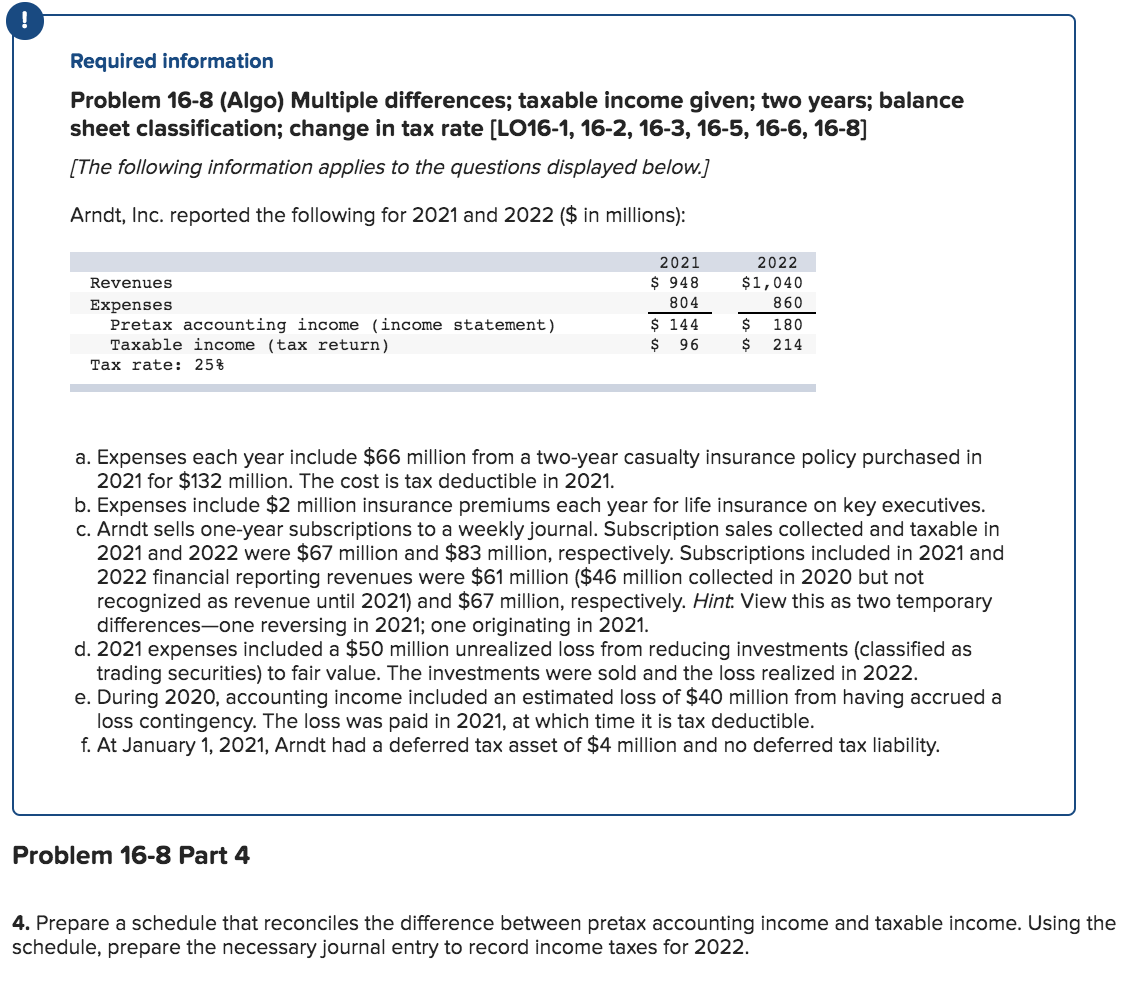 Solved ! Required information Problem 16-8 (Algo) Multiple | Chegg.com