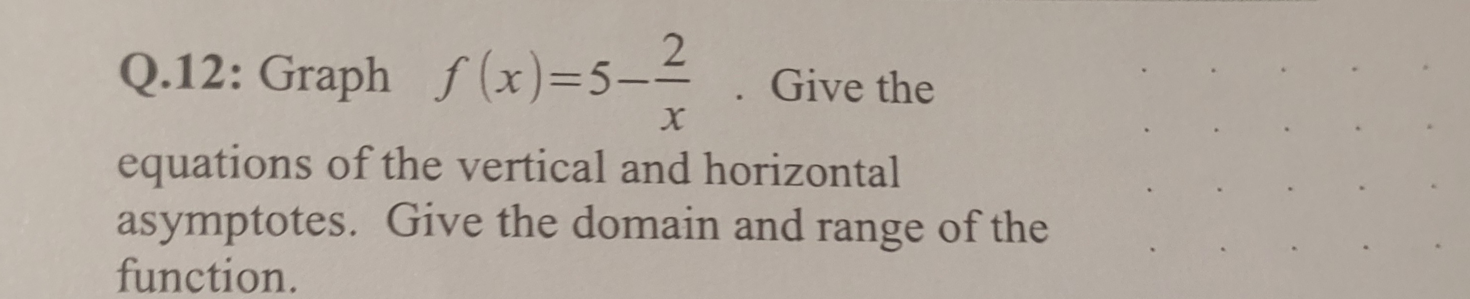 Solved Q.12: Graph f(x)=5−x2. Give the equations of the | Chegg.com