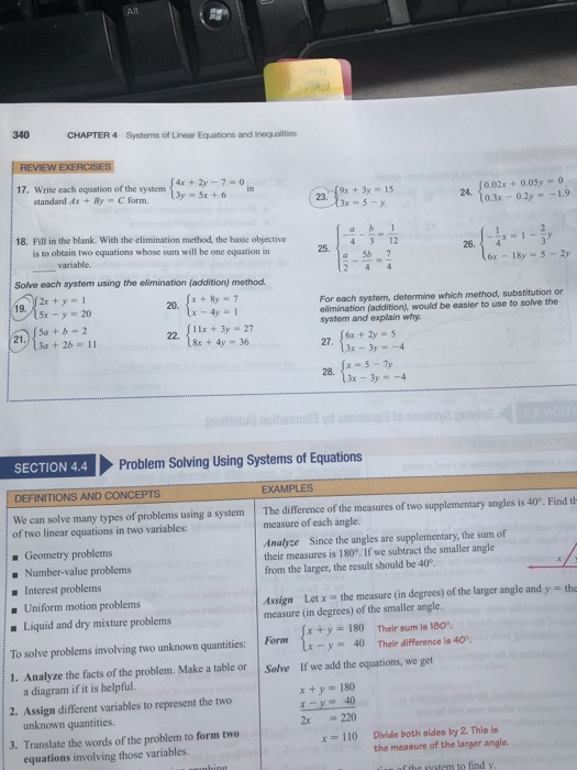 Solved REVIEW EXERCISES Use the substitution method to solve | Chegg.com