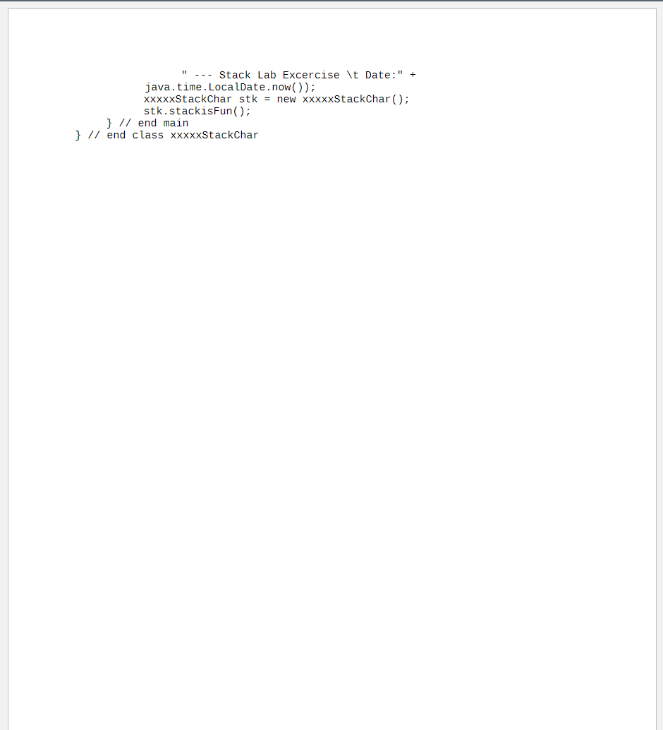 Solved //Implementing Stack with array of type char in JAVA | Chegg.com