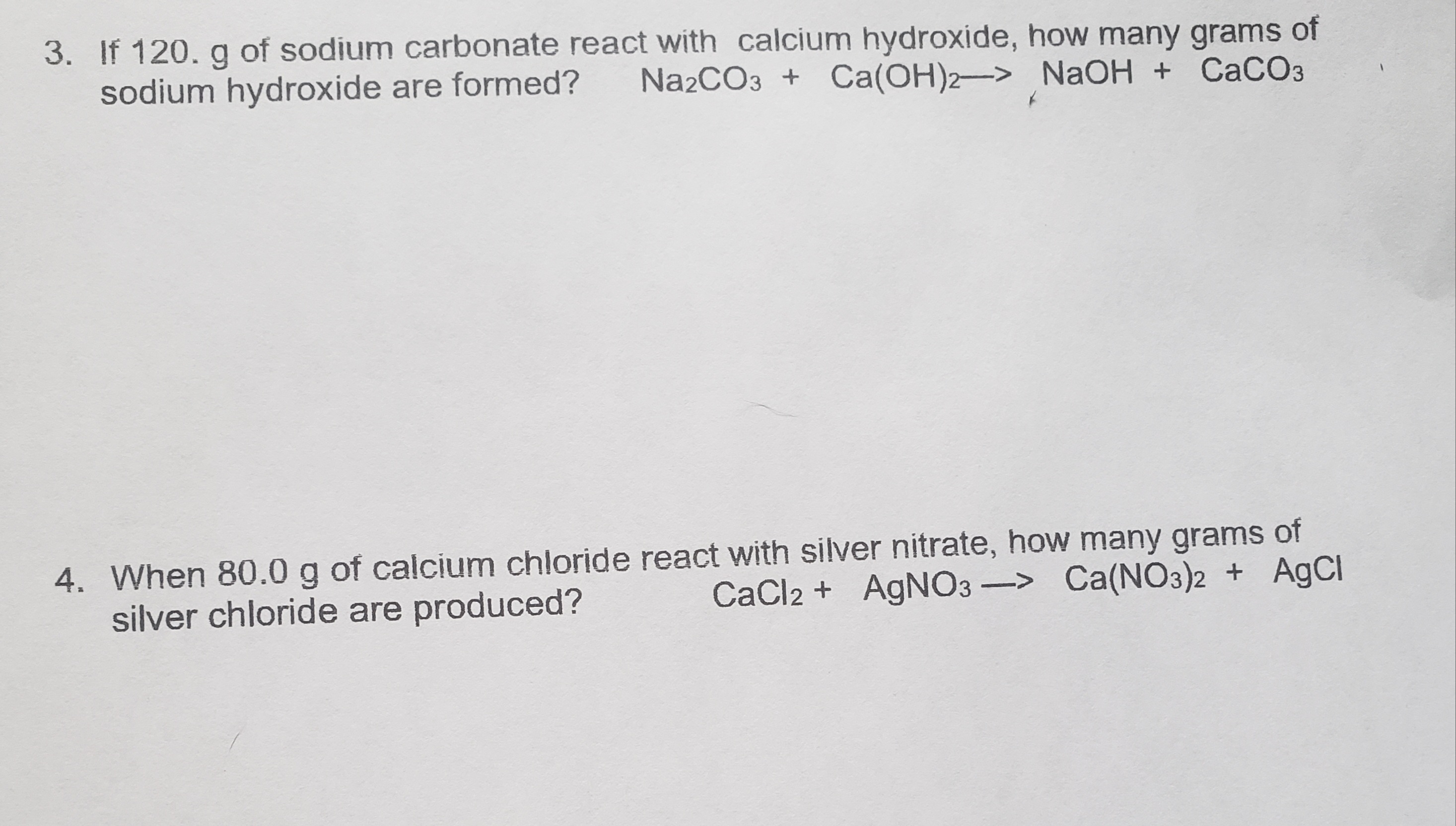 Solved 3. If 120.g of sodium carbonate react with calcium | Chegg.com