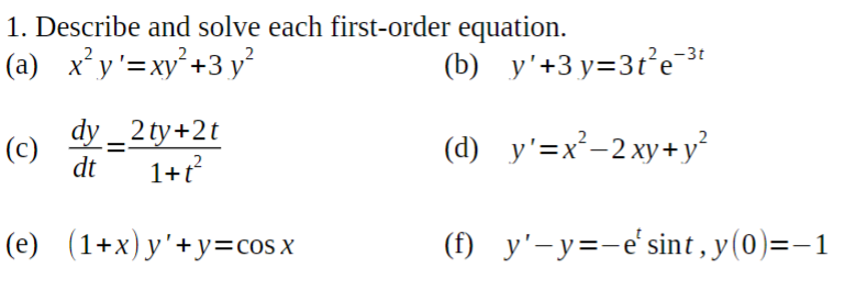 Solved 1. Describe and solve each first-order equation. (a) | Chegg.com