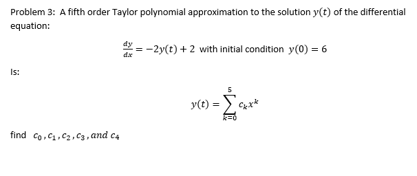 Solved Problem 3: A fifth order Taylor polynomial | Chegg.com