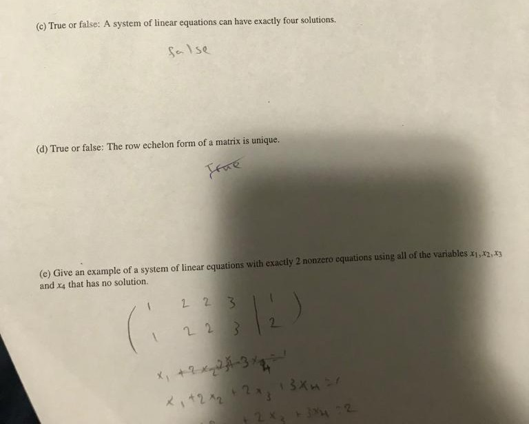 Solved (c) True or false: A system of linear equations can | Chegg.com