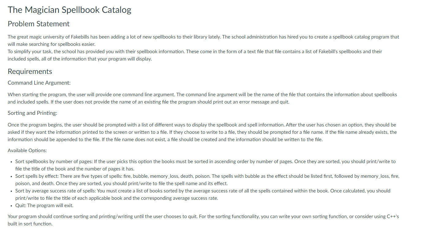 The Magician Spellbook Catalog Problem Statement The | Chegg.com