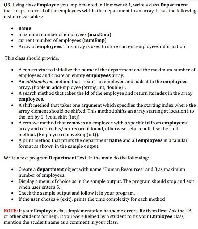 Solved Q3. Using class Employee you implemented in Homework | Chegg.com